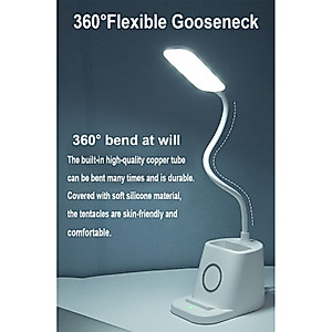 LED Desk Lamp with Wireless Charger, Desk Lamps for Home Office with 3 Lighting Modes, Eye-Caring Lamp with Pen Holder, Desk Lamp for College Dorm