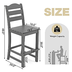 Giantex Outdoor HDPE Bar Stool, Patio Tall Bar Chair with Backrest and Footrest, 30 Inches Counter Height Barstools for Garden, Backyard, Weather Resistance, Easy Maintenance (2)