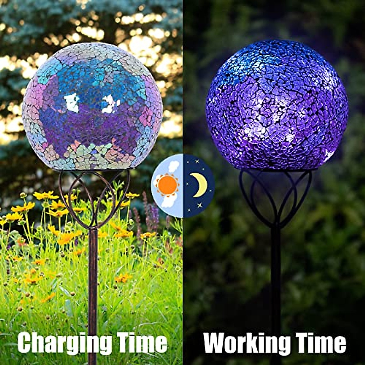 VCUTEKA Solar Lights Outdoor Garden Decor Mosaic Solar Garden Lights Waterproof Glass Ball LED Pathway Stake Light for Landscape Lawn Patio Yard Decoration Purple 6 inch