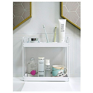 Aisung 2-Tier Bathroom Countertop Organizer Vanity Tray Cosmetic & Makeup Storage Kitchen Spice Rack Standing Shelf, White