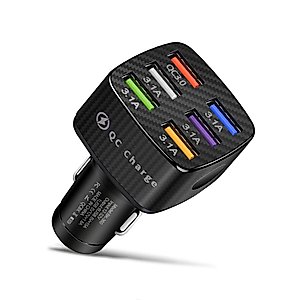Fast Charging 6 Ports Car Phone Charger Adapter,QC3.0/3.1A Type Smart Shunt Cigarette Lighter USB Charger Compatible with iPhone 14 13 12,S22 S21 S20,iPad Pro& All Mobil Phone (Black)
