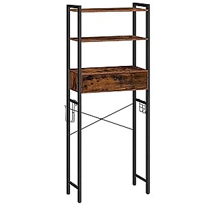 HOOBRO Over The Toilet Storage, 3 Tier Bathroom Organizer Shelf with Drawers, Freestanding Bathroom Space Saver with Toilet Paper Holder and Hook, Saving Space, Rustic Brown BF45TS01