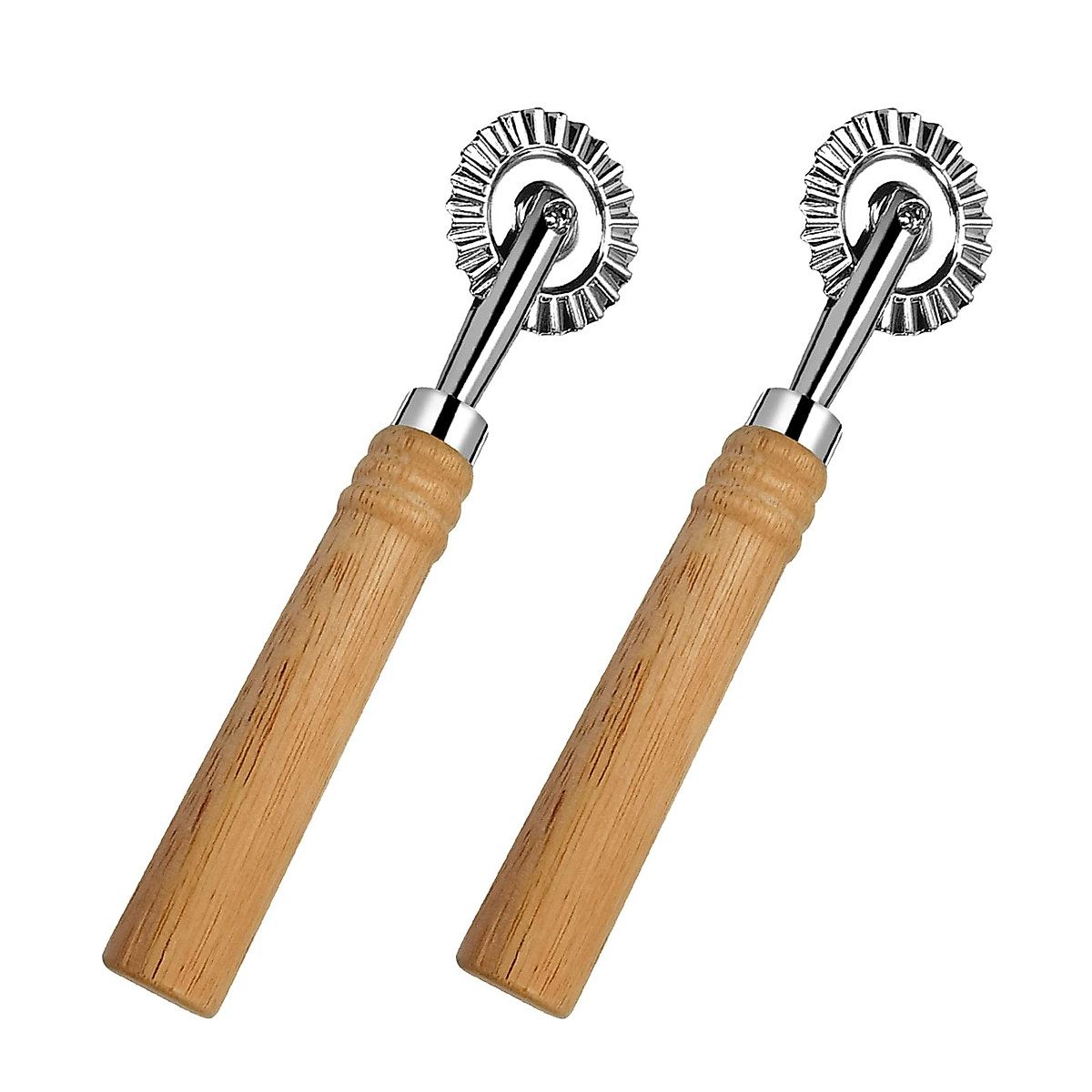 2 Pack Ravioli Cutter Wheel,Pastry Wheel Cutter with Long Wooden Handle,Zinc Alloy Pasta Cutter Wheel for Kitchen