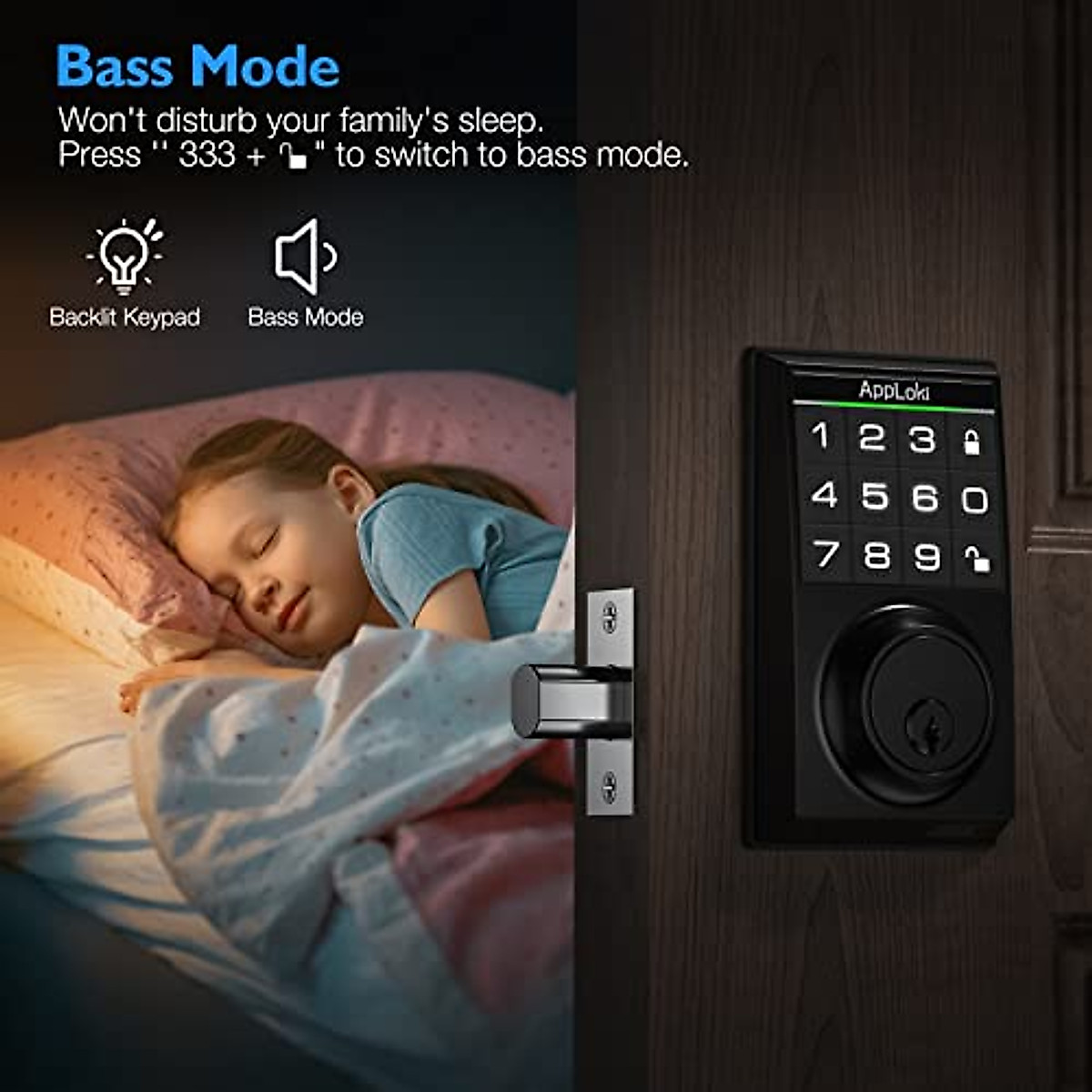 AppLoki Smart Lock, Electronic Keypad Deadbolt Lock, Keyless Entry Door Lock with Auto-Lock, 100 User Codes, Anti-Peeping Password, Easy to Install and Program, Keypad Door Lock for Home Bedroom