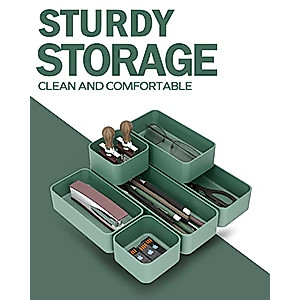 CHANCETSUI 6-Piece Stackable Drawer Organizer Set, Rectangle Trays, Narrow Makeup Vanity Storage Bins and Bathroom Office Desk Drawer Dividers, Green