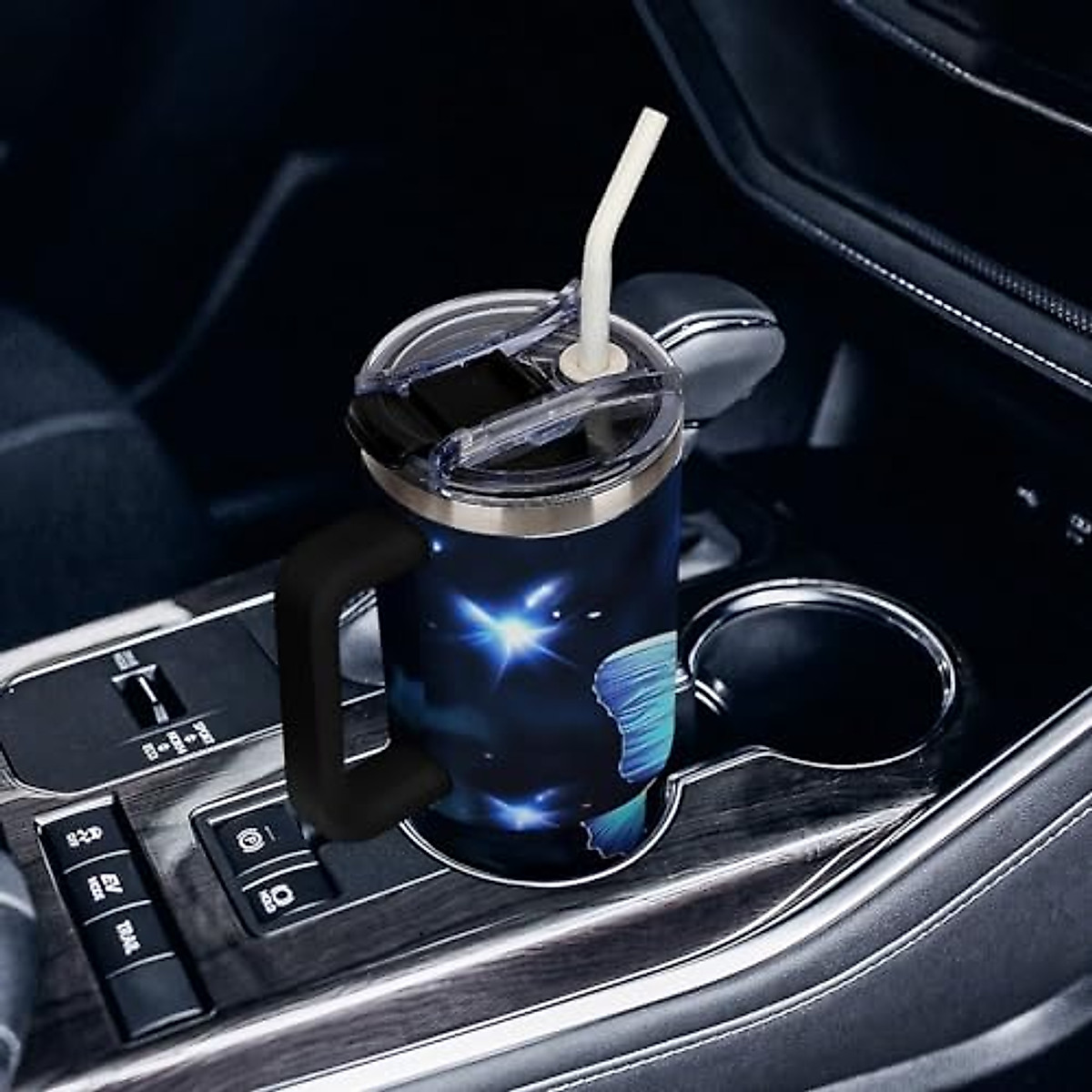 Blue Butterfly Insulated Stainless Steel Travel Mug, 40 Oz Tumbler with Handle And Straw Double-Wall Vacuum Coffee Cup, Leak-Proof Lid, Keeps Drinks Hot/Cold for Hours