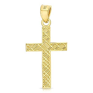 14K Yellow Gold Cross Charm Pendant with 0.9mm Wheat Chain Necklace - 24"