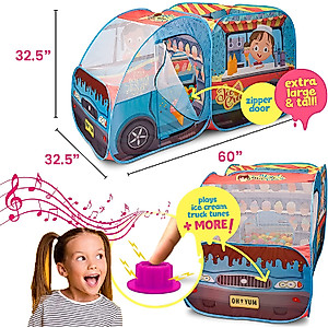 Kiddzery Ice Cream Truck Play Tent for Kids - Pretend Play Toy Food Set - Pop Up Icecream Playhouse Toys with Music Button - Birthday Gift for Girls & Boys - Indoor & Outdoor Tents for Toddlers & Baby