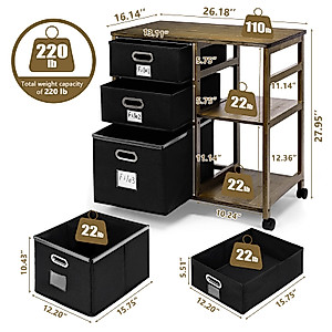 Homde 3 Drawer Bamboo File Cabinet Whit Wheel,Mobile Office Lateral File Cabinets,File Folders for Filing Cabinet,Printer Stand with Open Storage Shelf fits A4 Letter Size for Home Office,Brown