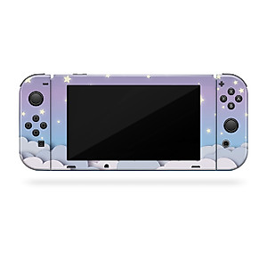 Tacky Design Clouds Skin Compatible with Nintendo Switch Skin Wrap Cover, Pastel Purple Sky Moon Skin for Nintendo Switch Stickers, Premium Vinyl 3M Full Wrap Decal.