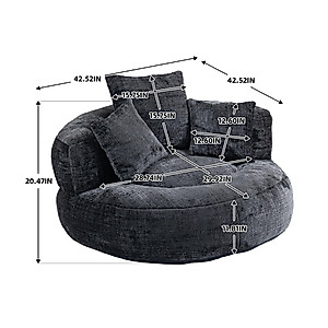 TZXTW Comfort Bean Bag Chair, Chenille Fabric Upholstered Lazy Sofa, Modern Lounge Chair with Three Pillows for Living Room, Single Sofa Couch Reclining Sleeper Chair for Bedroom, Office,Balck