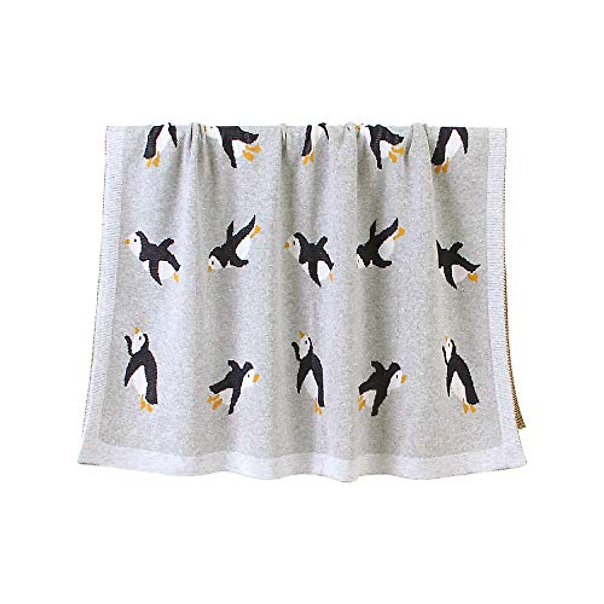 mimixiong 100% Cotton Knitted Baby Blanket Toddler Swaddling Blanket for Newborn Baby with Cute Penguin Pattern Grey Size 30 x 40 inches