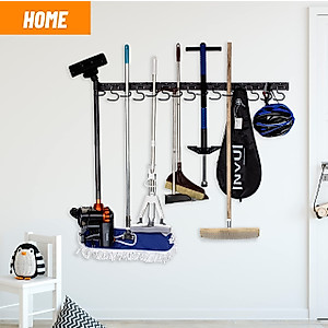POETISKE Garage Tool Organizer Wall Mount 4PC, Garage Storage Shelving, Heavy Duty Wall Mount, 64" Extendable Racks, Ideal Hooks for Hanging Garden Tool, Mop Shovel Kitchen Yard Storage
