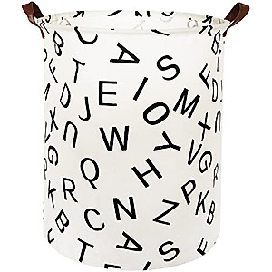 HIYAGON Large Sized Canvas Storage Baskets with Handle,Collapsible & Convenient Home Organizer Containers for Toys Storage,Baby Clothing(Letter)