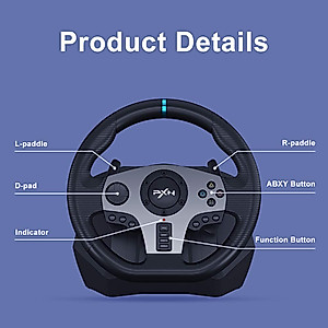 PXN PC Steering Wheel, V9 Universal Usb Car Sim 270/900 Degree Race Steering Wheel with 3-Pedals and Shifter Bundle for PC, Xbox One, Xbox Series X/S, PS4, PS3, Switch (Black)