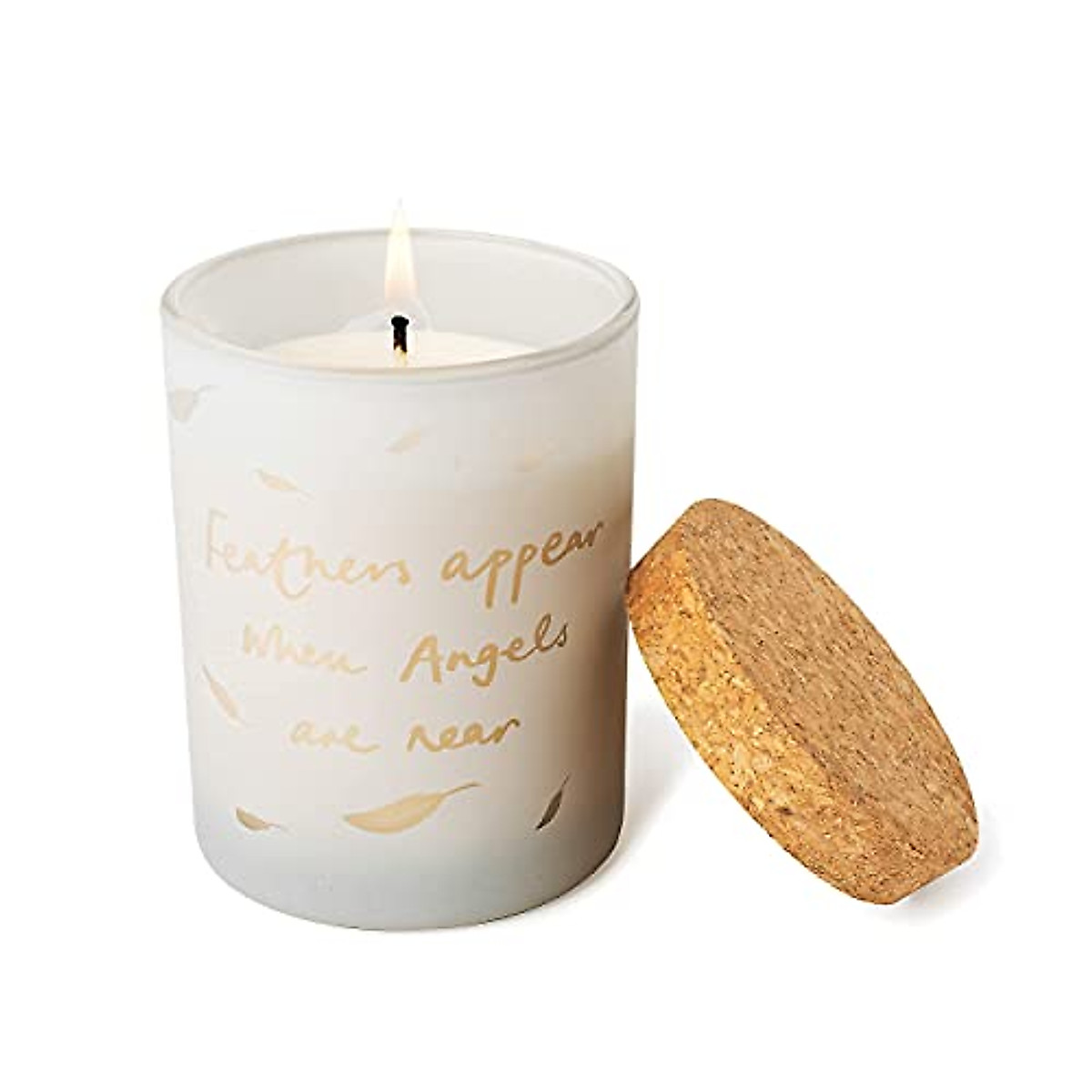 Sorry for Your Loss Gifts Sympathy Candle - “Feathers Appear When Angels are Near” Memorial Candles for Deceased - Loss of Loved One Message Glows Through from Inside Holder. Remembrance, 8oz