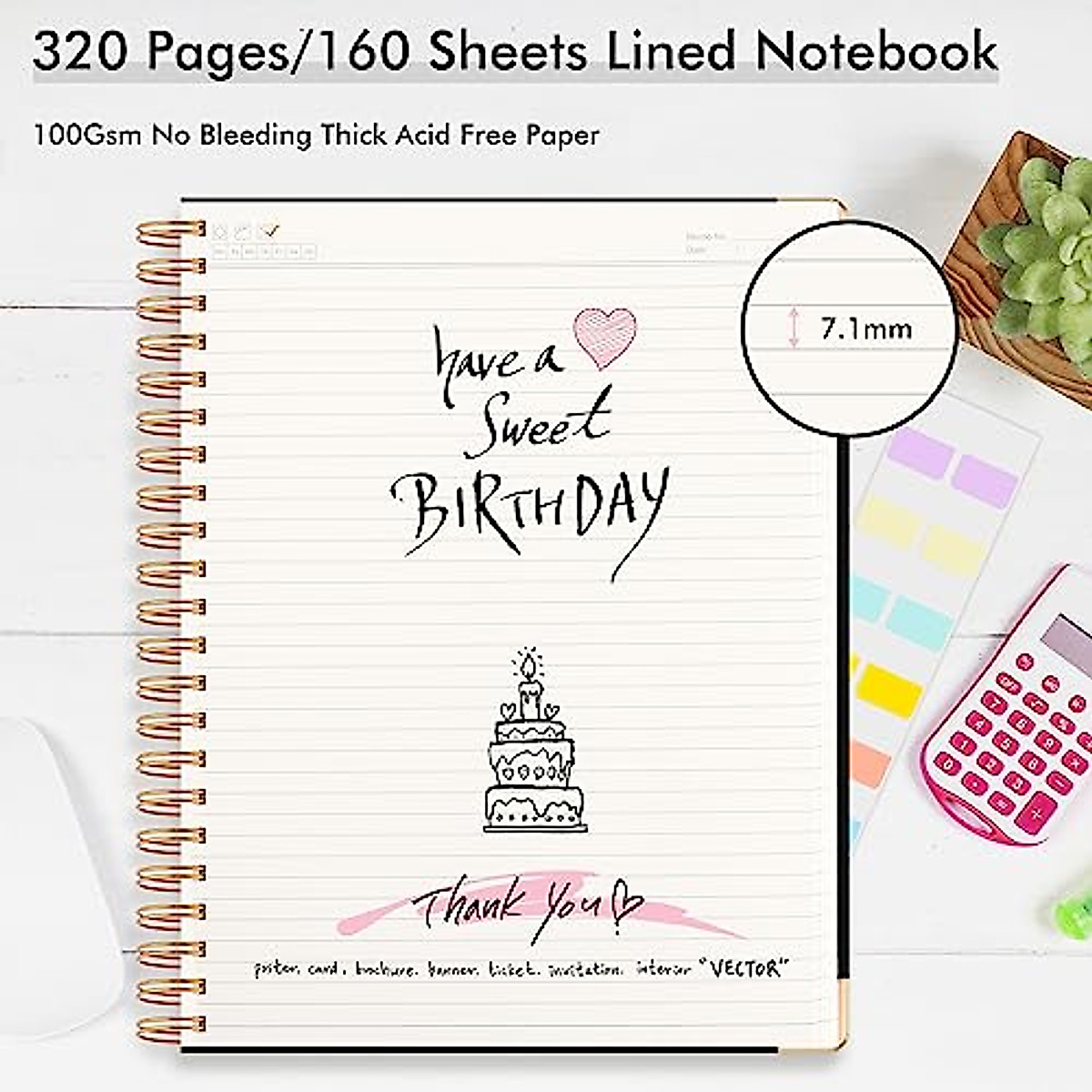 Huhuhero Spiral Notebook, College Ruled Notebook, 8.5" x 11", 320 Pages Black Leather Lined Journal for Women Men, A4 Large Notebooks for Work Writing Office, 24pcs Index Tabs, School Supplies