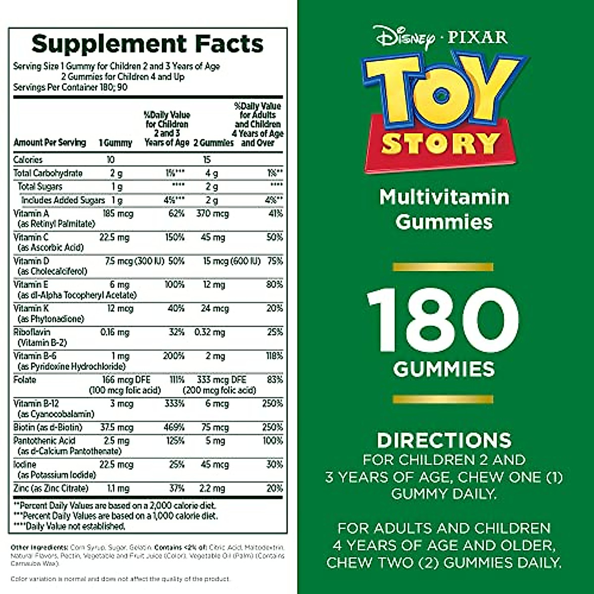 Nature's Bounty Disney and Pixar Toy Story Kids Gummy Multivitamin, Natural Grape, Orange & Cherry Flavored, Supports, Immune, Bone and Eye Health, 180 Gummies
