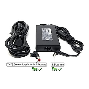 19.5V 9.23A 180W AC Adapter Charger for MSI Gaming Laptop GS43VR, GS63, GS63VR, GS65-Stealth-THIN-050, GS73VR, WS63VR WS63 w/GTX 1060, 1070 Max-Q, Quadro P4000 P3000 Compatible ADP-180MB K, A17-180P4A