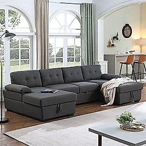 Moxeay Lifestyle Sectional Sofa Set Pull Out Couch U Shaped Sectional Couch with Storage Chaise Modular, Dark Grey