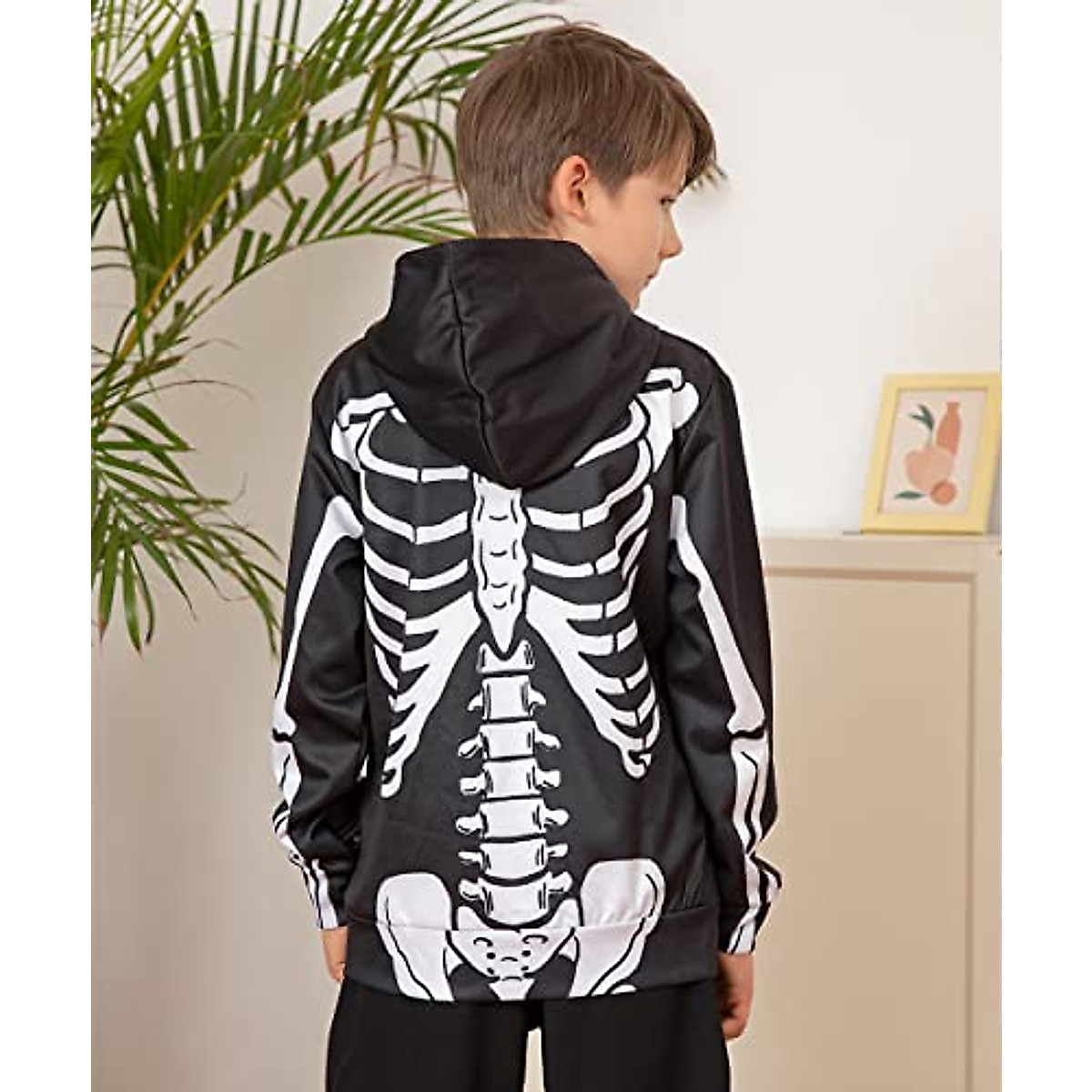 Enlifety Young Kids Scary Skeleton Sweatshirts Boys Girls Long Sleeve Skull Hoodies Halloween Costume Pullover Hoody with Pocket for Winter Fall Size 8 9 10 11