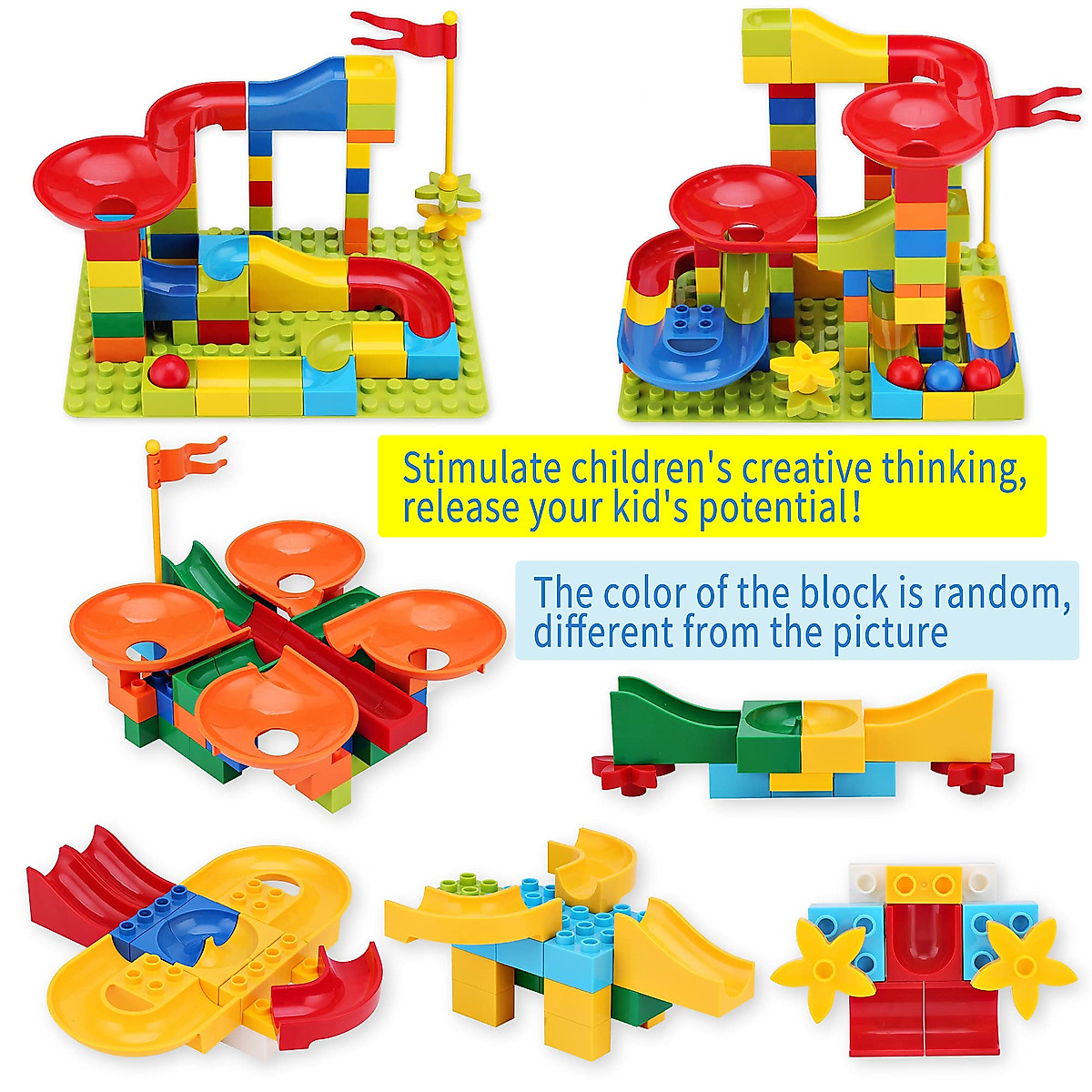 162 PCS Marble Run Building Blocks with 6 Balls Classic Big Blocks STEM Toy Kids Puzzle Compatible with All Major Brands Bricks Set, Ramps, Funnels for Boys Girls Age 4 5 6 7 8+