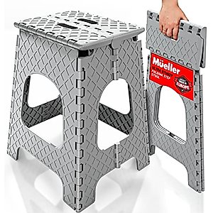 Mueller Folding Step Stool, 18 Inch Heavy Duty Step Stools for Adults and Kids, Lightweight and Portable Foldable Stool for Kitchen, Bathroom, Non-Slip and Sturdy, Holds up to 300lbs, White