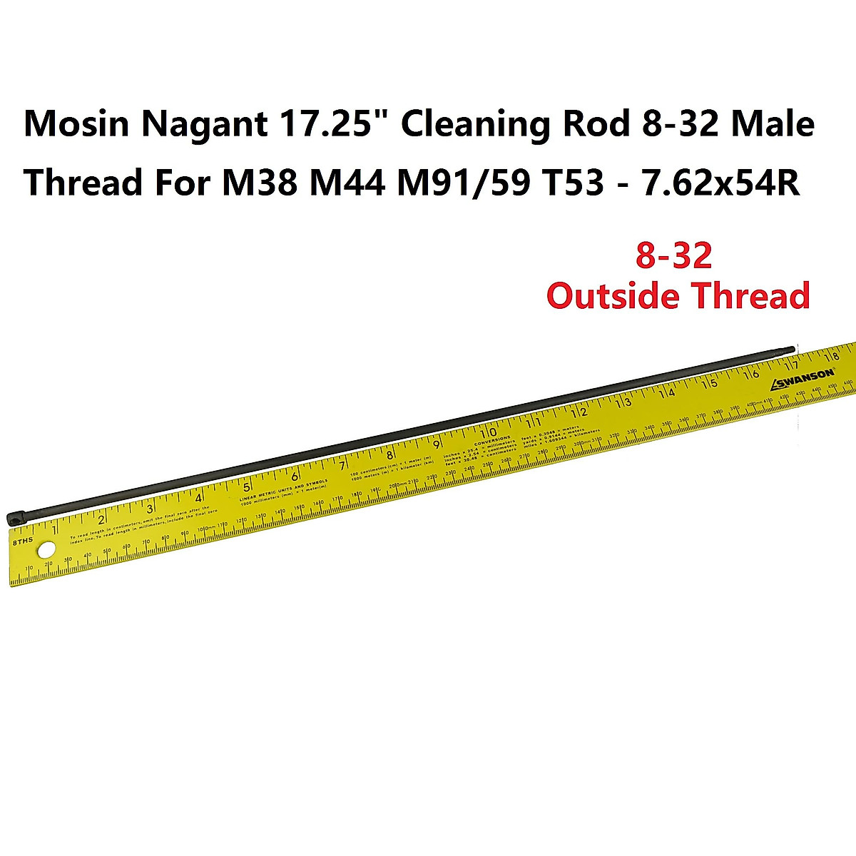 FieldSport GRG Mosin Nagant 17.5" Cleaning Rod M38, M44, M91/59, M91/38, T53, US Thread 8-32