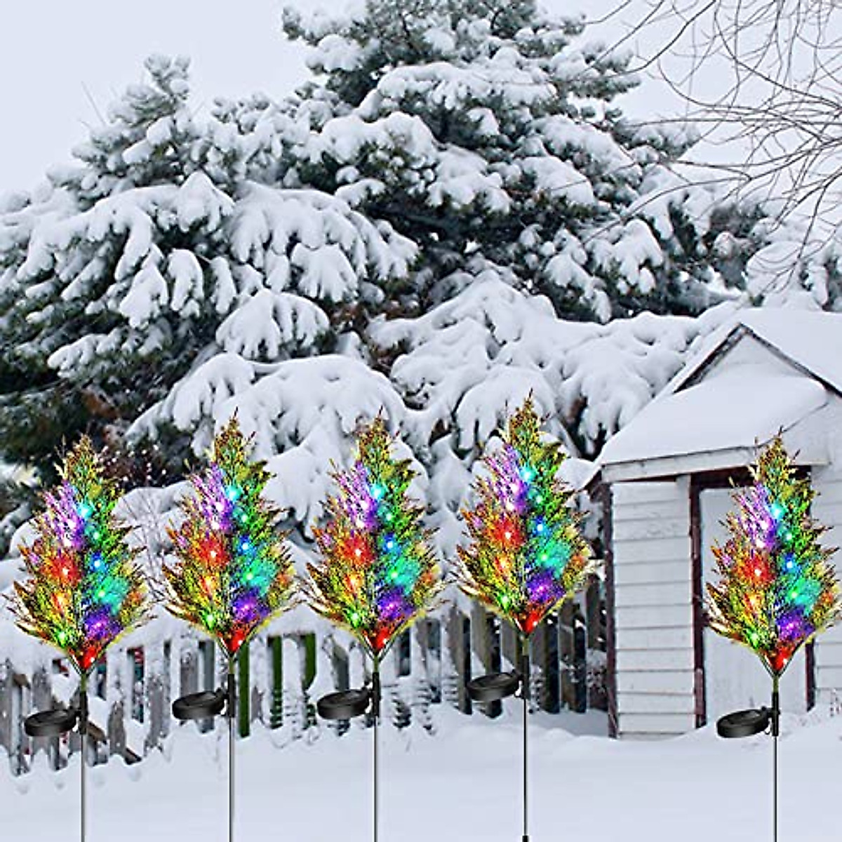 Xugenxes 2Pcs Solar Garden Christmas Tree Stake Lights,Solar Power Decoration Light Outdoor Waterproof,Xmas Pathway LED Stake Lights for Patio Yard Deck Walkway Solar Christmas Decor