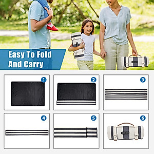 G GOOD GAIN Waterproof Picnic Blanket Portable with Carry Strap for Beach Mat or Family Outdoor Camping Party, Park Blanket for Grass Park, Hiking, Travel, Concerts (Denim Blue)