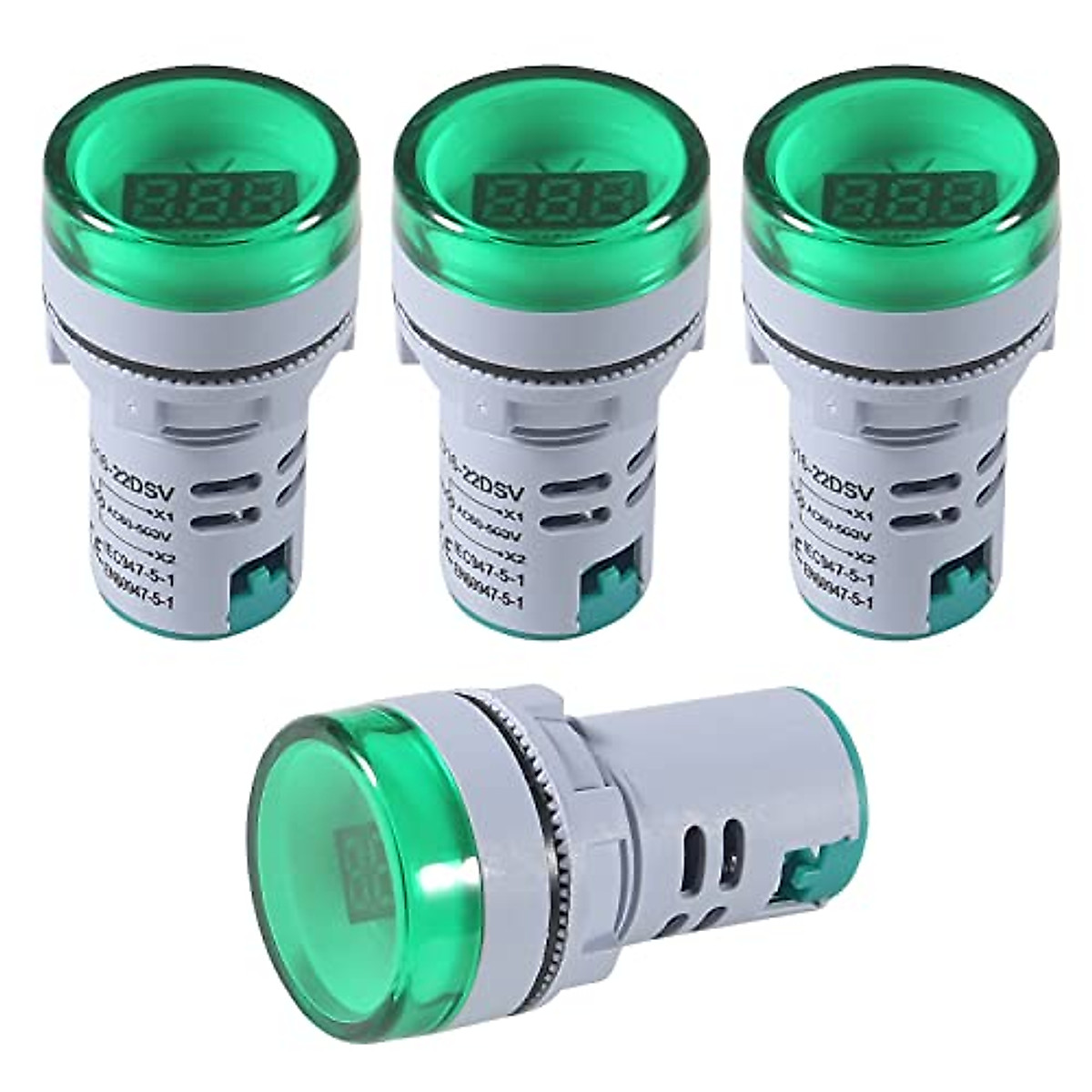 DWEII 4PCS Digital DC Voltmeter LED Display Voltage Voltmeter AC 20-500V Voltage Meter Monitor 110v 220v Volt Detetor Indicator Round Lamp Tester (2 Red and 2 Green)