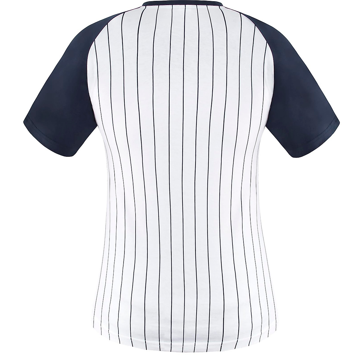 Womens City Baseball Fans Sporty Pinstripe V Neck Tee Shirts - White & Navy Size: Small