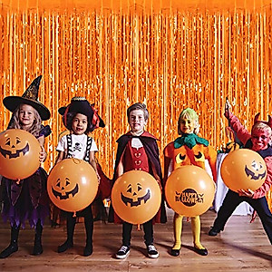 Tifeson 3PCS Thanksgiving Orange Fringe Curtain Party Backdrop for Halloween Party Decorations, Fall Thanksgiving Decorations, Birthday Party Decorations (3.2 x 8.3 ft)