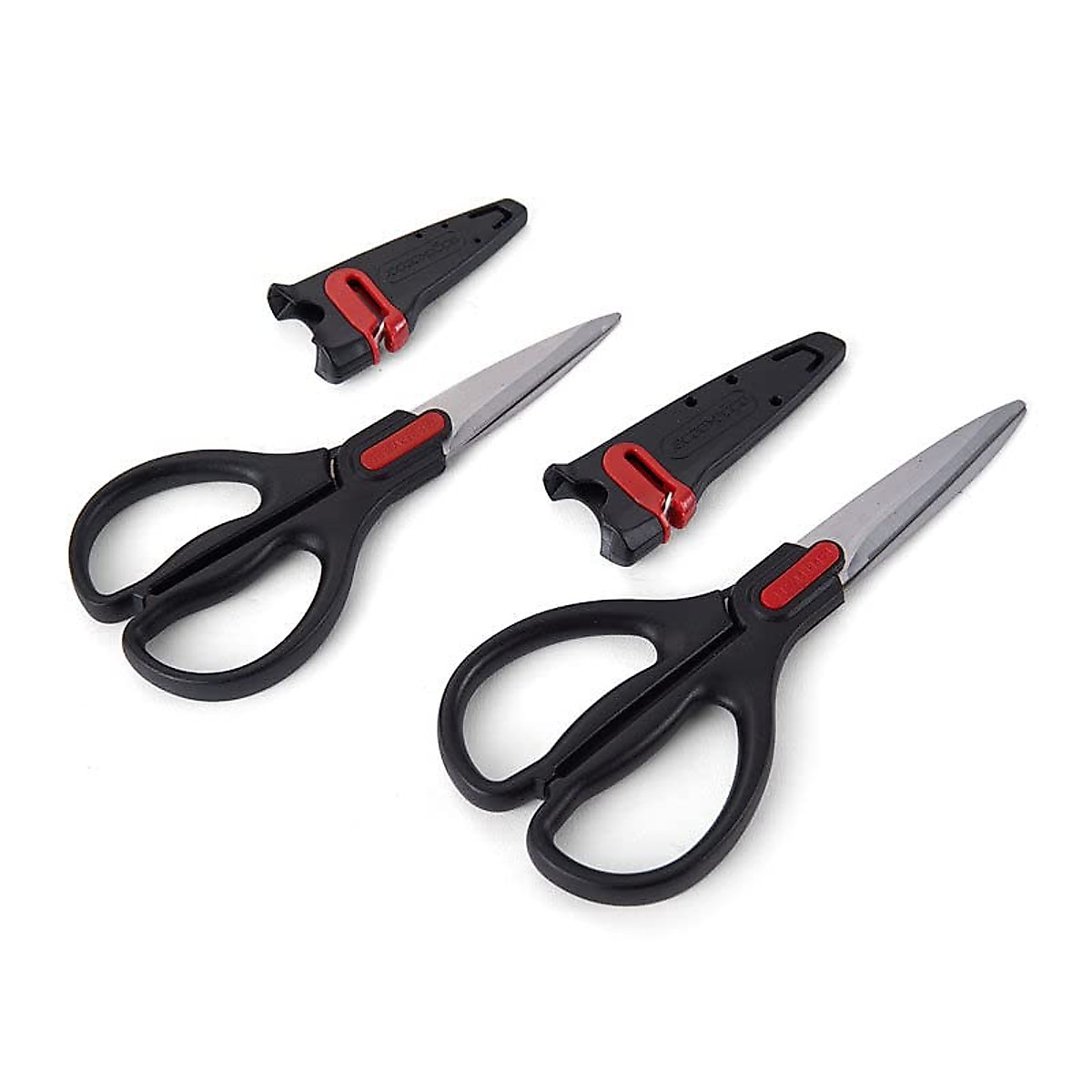 Farberware Purpose and Utility Shears with Edgekeeper Sheaths, Set of 2, 2 Piece Set, Black/Red