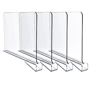 Jucoan 4 Pack Clear Acrylic Shelf Dividers for Closet Organizer, Vertical Wood Shelves Dividers, Closet Shelf Separators Purse Organizer for Wood Closets, Kitchen Cabinets, Bookshelf, Home and Office