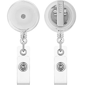 Retractable Badge Reels (Transparent, 10 Pack) w/Bulldog Clip & Snap Strap to Secure ID Name Card Holders by Mifflin