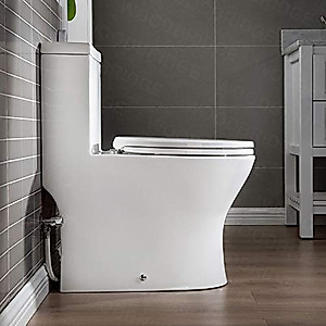 WOODBRIDGE Short Compact Tiny Dual Flush 1.28 GP One Piece Toilet,with Soft Closing Seat,1000 Gram MaP Flushing Score Small Toilet with Brushed Nickel Button B0500-BN, White