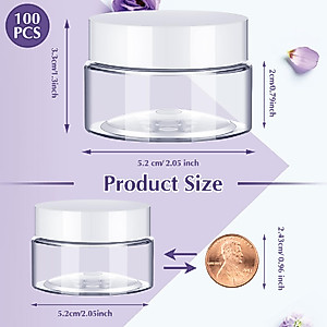 SATINIOR 100 Pcs Plastic Jars with Lids Small Containers Lids Wide Mouth Small Plastic Containers for Lotion Cream Rhinestones Body Butters Travel Storage(1 oz,Clear with White Lid)