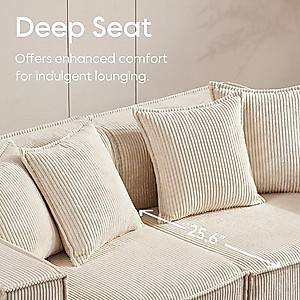 Yogald 78.74" Modern Minimalist Floor Loveseat Sofa, No Assembly Needed, Comfy Upholstered Small Couch, Compression Sofa for Living Room, Apartment, Studio, or Office (Corduroy Beige)