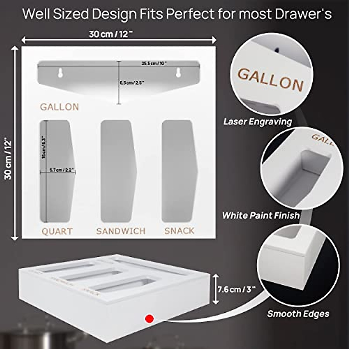 RNOONY Food Storage Bag Organizer, Gallon Quart Snack Sandwich and Slider Bag Dispenser for Kitchen Drawer(1 Box 4 Slots)