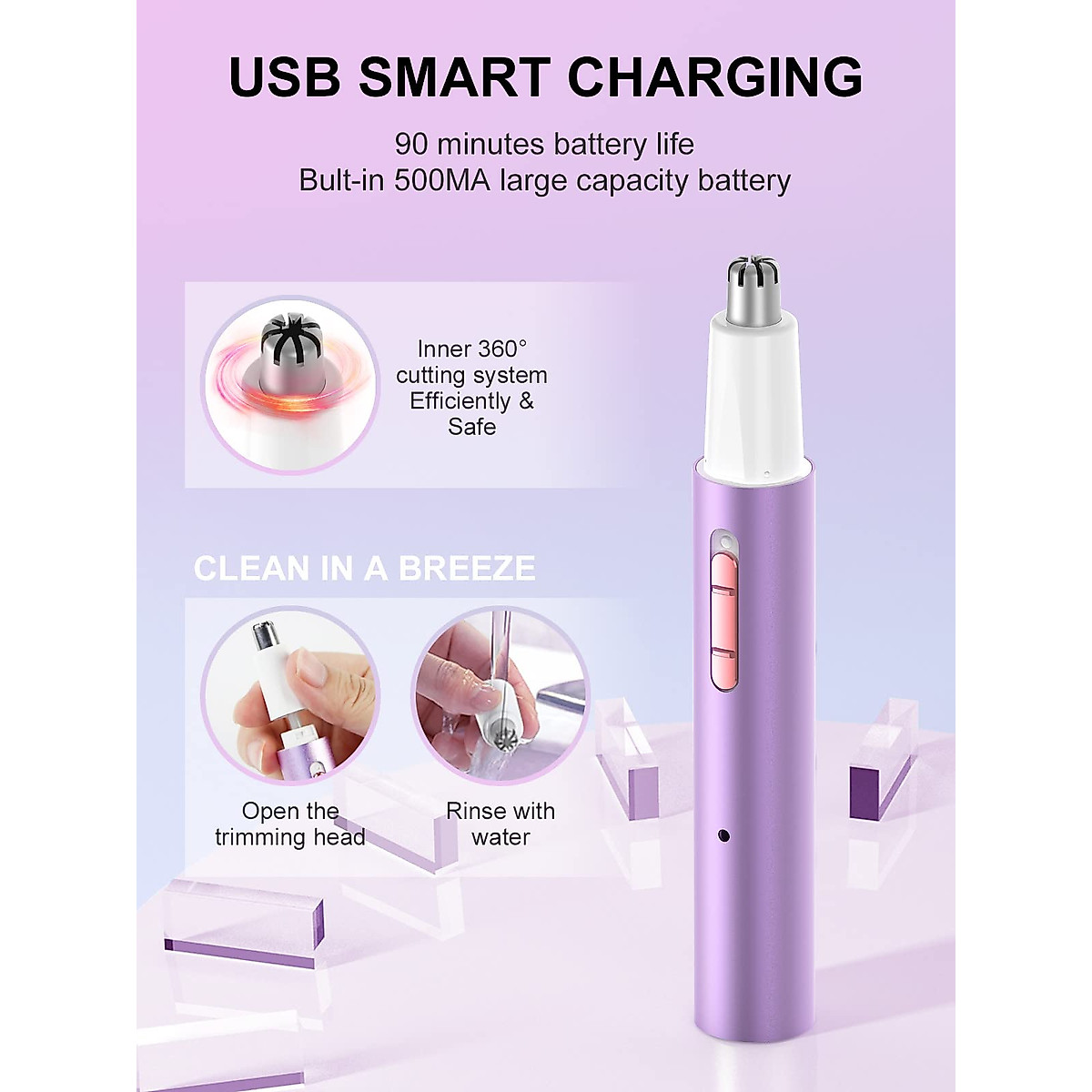 AHHFEI Rechargeable 5 in 1 Ear and Nose Hair Trimmer for Women, 2024 Professional Painless Eyebrow & Facial Hair Trimmer with Powerful Motor and Dual-Edge Blades Easy Cleansing