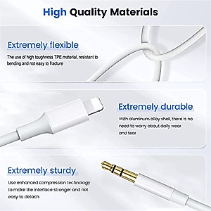 Muerkai Aux Cord for iPhone,3.5mm Aux Cable for Car Compatible with iPhone 14/13/12/11/Pro/Max/SE/10/XS/XR/X/8/7/6/iPad/Plus for Car Home Stereo,Speaker,Headphone,3.3ft (White)