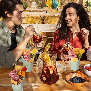 Whaline 50Pcs Sage Green Charcuterie Cups with Bamboo Sticks Plastic Treat Goodie Bags Gold Twist Ties 14oz Disposable Paper French Fries Cup Holder for Home Kitchen Baby Shower Birthday Party Supply