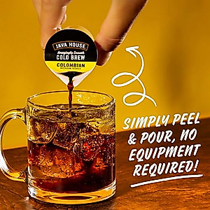 JAVA HOUSE Medium Roast Colombian Cold Brew Pods, (12 Count) Peel and Pour Pods Hot or Iced Instant Coffee Concentrate