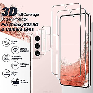 Galaxy S22 Tempered Glass Screen Protector + Camera Lens Protector [ 2 + 2 Pack ][Case Friendly] [Anti-Scratch] [Ultrasonic Fingerprint Unlock] Clear HD Glass Protective Film for Samsung Galaxy S22