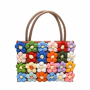 SUKUTU Women Small Flower Handwoven Crossbody Handbag Cute Multicolored Purse Bag Cotton Crochet Shoulder Bag