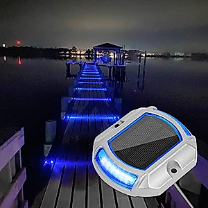 VOLISUN Solar Driveway Lights Dock Deck Lights 12 Pack,2 Colors in 1, LED Solar Powered Waterproof Outdoor Warning Step Lights for Driveway Sidewalk Pathway (2 Colors Lighting,White/Blue)