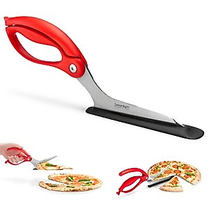 Dreamfarm Scizza | Non-Stick Pizza Scissors with Protective Server | Stainless Steel | All-In-One Pizza Slicer | Easy-To-Use & Easy-To-Clean Pizza Cutters | Red