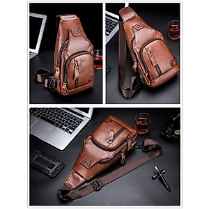 Leather Sling Bag Small Purse for Men Women Crossbady Bag Chest Bags Shoulder Backpack Cross Body Man Womens Water Resistant Vintage