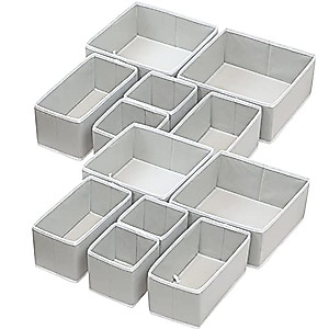 Simple Houseware Foldable Cloth Storage Box Closet Dresser Drawer Divider Organizer Basket Bins for Underwear Bras, Grey (Set of 12)